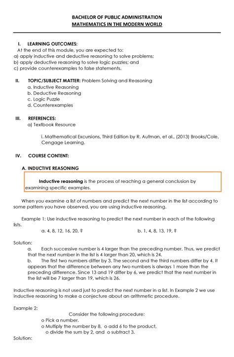 mmw problem solving and reasoning bachelor of public administration mathematics in the modern