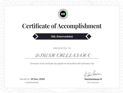 Dinesh Chellaiah C On Linkedin Hackerrank Sqlcertification