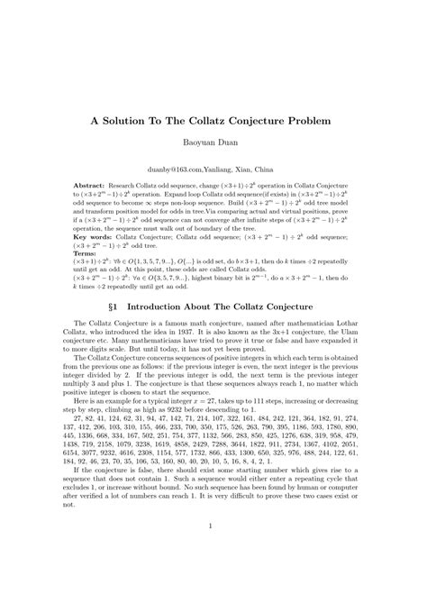 Pdf A Solution To The Collatz Conjecture Problemv17