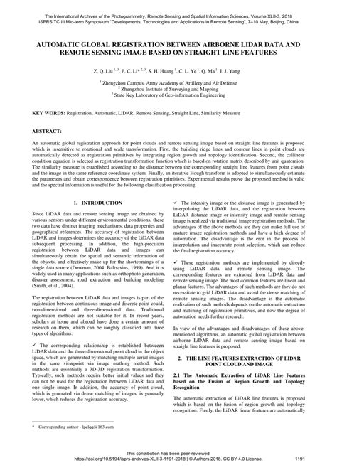 Pdf Automatic Global Registration Between Airborne Lidar Data And Remote Sensing Image Based