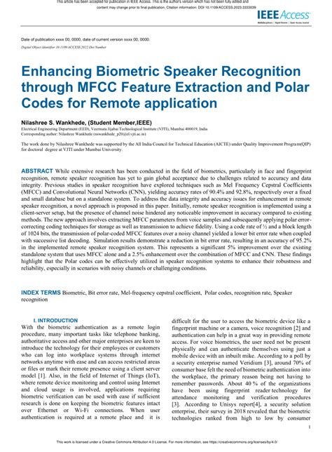 Pdf Enhancing Biometric Speaker Recognition Through Mfcc Feature Extraction And Polar Codes