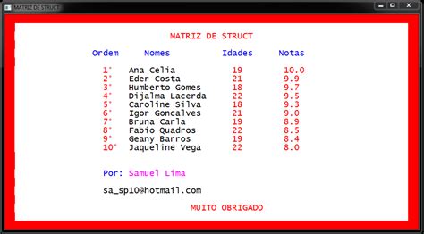 Samuel Lima Programador Cc Matriz De Struct