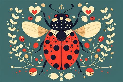 꽃 속의 귀여운 무당벌레 일러스트 무료 다운로드 Lovepik