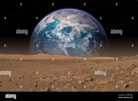 View On The Planet Earth From The Mars Surface Mars Surface With