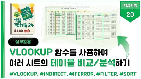 Vlookup 함수로 여러 시트의 데이터에서 키 값을 찾아 비교 분석하기[핵심20] Youtube