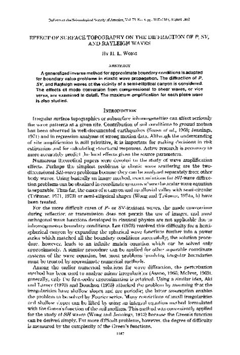 Pdf Effect Of Surface Topography On The Diffraction Of P Sv And