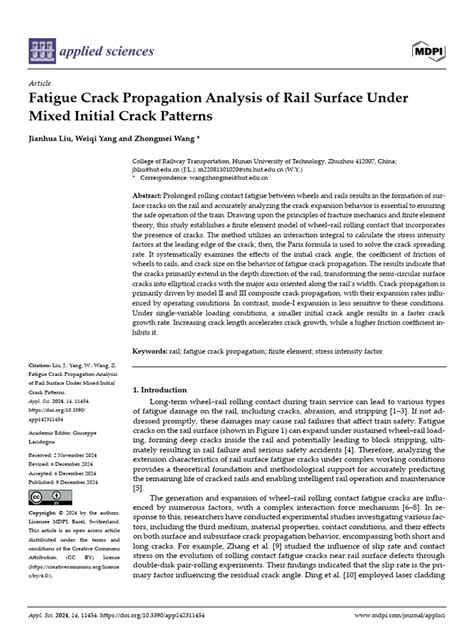 Fatigue Crack Propagation Analysis Of Rail Surface Pdf Fracture