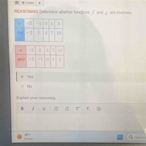 Solved Reasoning Determine Whether Functions ∫ And G Are Inverses Yes