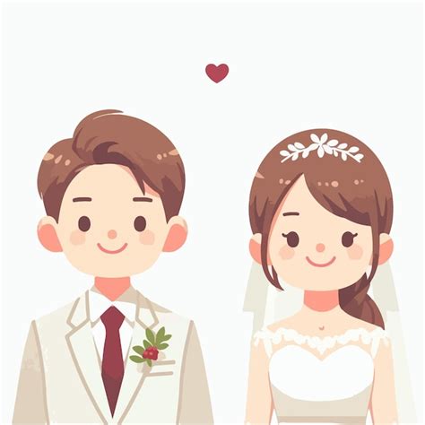 만화 결혼 커플 방금 결혼한 터 캐릭터 프리미엄 Ai 생성 벡터