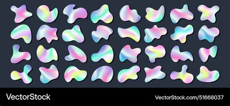 Set Of Holographic Liquid Metal Blobs Iridescent Vector Image Set Of Holographic Liquid Metal Blobs Iridescent Vector Image