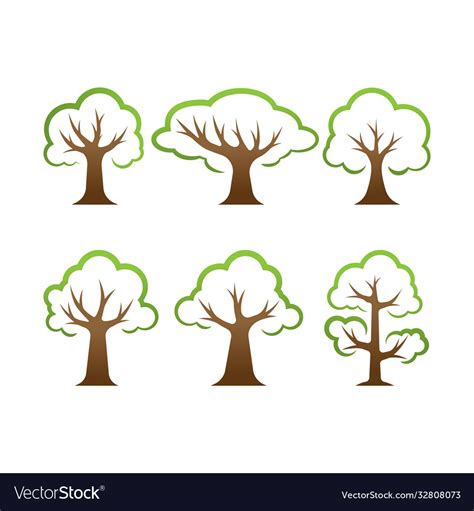 Set Tree Design Nature In Flat Royalty Free Vector Image