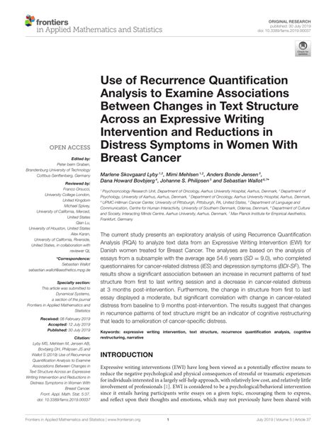 Pdf Use Of Recurrence Quantification Analysis To Examine Associations