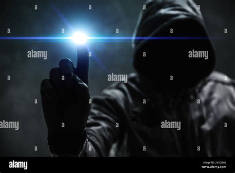 Computer Hacker In Hoodie Using Virtual Screen Database Hacking Computer Virus Malware And