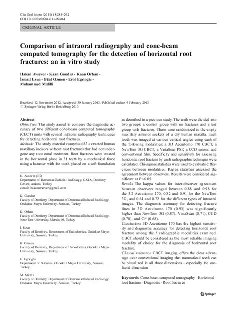 Pdf Comparison Of Intraoral Radiography And Cone Beam Computed Tomography For The Detection Of