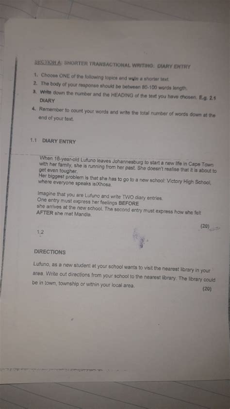 Section A Shorter Transactional Writing Diary Entrychoose One Of The