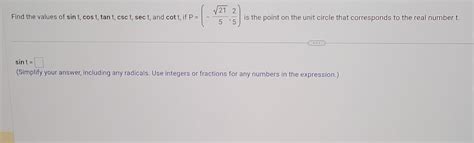 Solved Find The Values Of Sint Cost Tant Csct Sect And Chegg