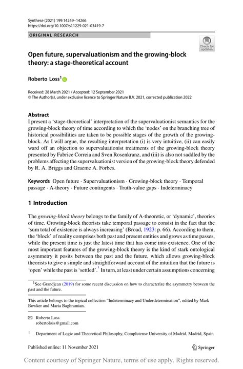 Open Future Supervaluationism And The Growing Block Theory A Stage Theoretical Account Open Future Supervaluationism And The Growing Block Theory A Stage Theoretical Account