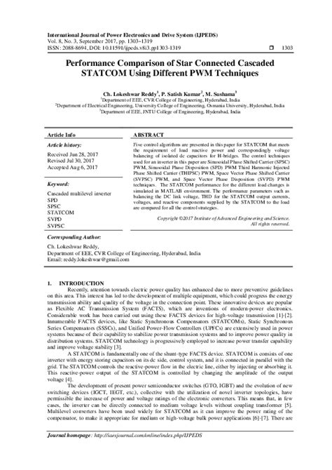 Pdf Performance Comparison Of Star Connected Cascaded Statcom Using Different Pwm Techniques