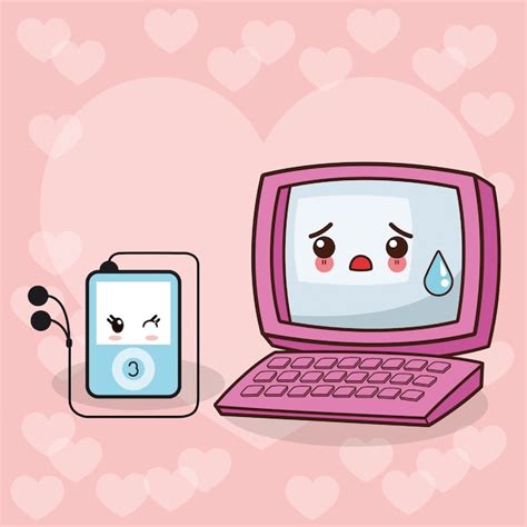 Premium Vector Kawaii Computer Mp3 Technology