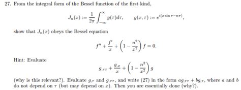 27 From The Integral Form Of The Bessel Function Of