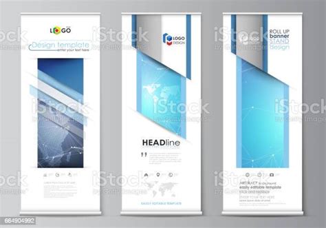 롤 배너 스탠드 수직 전단지를 편집 레이아웃의 최소한의 벡터 일러스트 레이 션 플래그 비즈니스 템플릿 디자인 추상 글로벌 디자인입니다 화학 패턴 분자 구조 개체 그룹에 대한