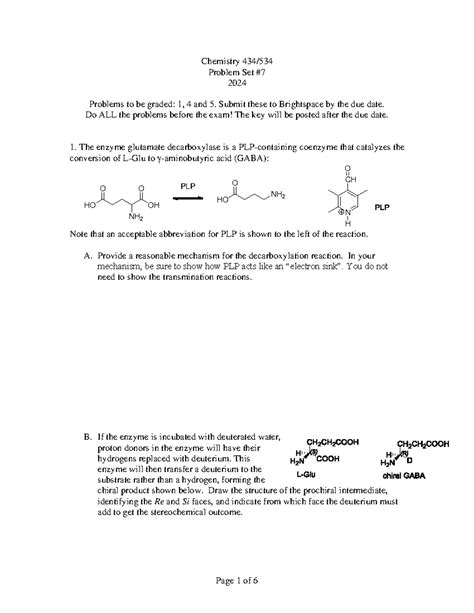 Ps 7 2024 Problem Set 7 Quiz Chemistry 434 Problem Set 7 2024 Problems To Be Graded 1 4
