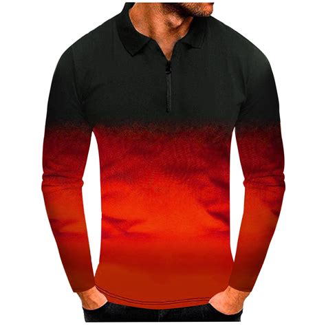 Mens Dry Fit Polo Shirt Long Sleeve Shirts Orange M