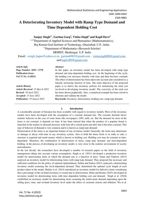 Pdf A Deteriorating Inventory Model With Ramp Type Demand And Time Dependent Holding Cost