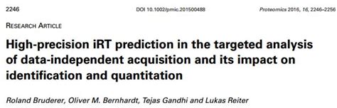 News In Proteomics Research High Precision Prediction Of Retention Time For Improving Dia