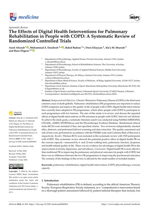 Pdf The Effects Of Digital Health Interventions For Pulmonary Rehabilitation In People With