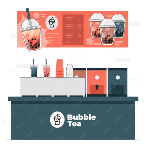 버블 티 숍 컨셉 일러스트 무료 벡터
