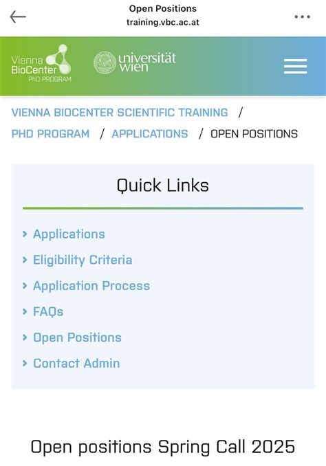 open phd positions spring call 2025 at vienna biocenter application