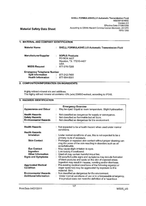Shell Formulashell Automatic Transmission Fluid Msds Download
