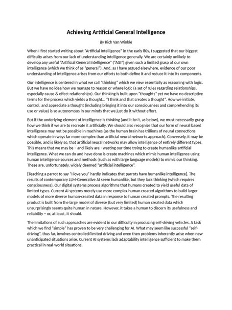 Achieving Artificial General Intelligence Pdf Thought Intelligence