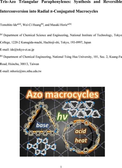 Tris Azo Triangular Paraphenylenes Synthesis And Reversible Interconversion Into Radial π