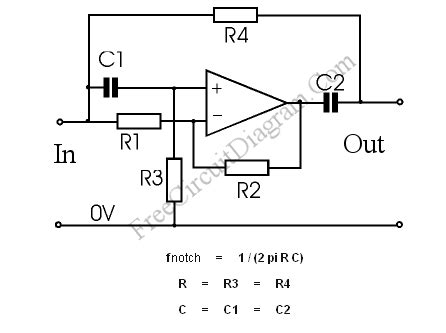 Notch Filter The Circuits Diagram And The Design Formula Electronic Circuit Diagram
