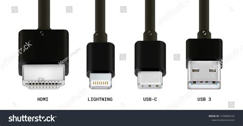 Types Cable Computer Device Connectors Black Stock Illustration 1258909243
