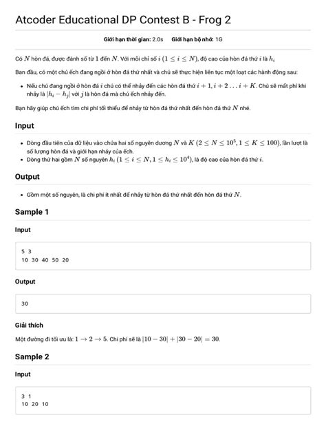 Atcoder Educational Dp Contest B Frog 2 Vnoj Vnoi Online Judge Pdf