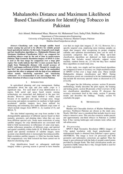 Pdf Mahalanobis Distance And Maximum Likelihood Based Classification For Identifying Tobacco