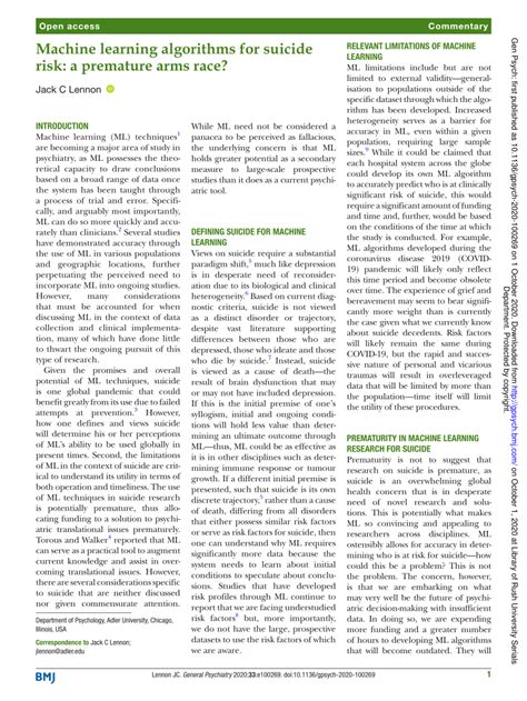 Pdf Machine Learning Algorithms For Suicide Risk A Premature Arms Race