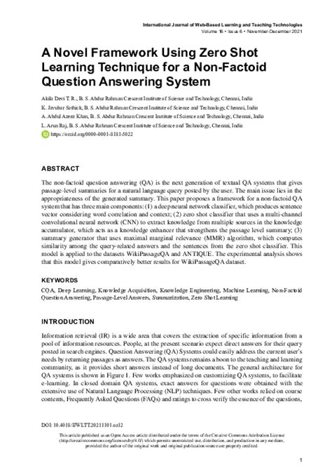 Pdf A Novel Framework Using Zero Shot Learning Technique For A Non Factoid Question Answering