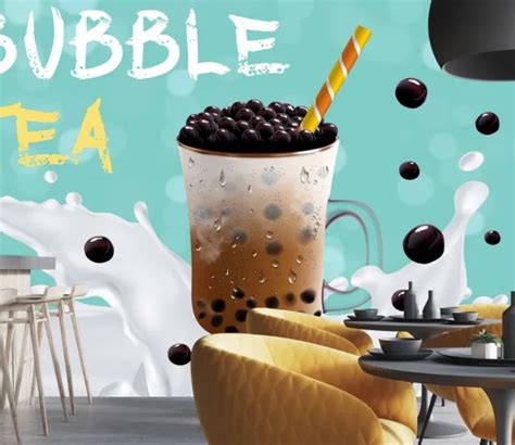 3d Bubble Tea D91 Fruit Pearl Tea Milk Tea Shop Wallpaper Mural Self