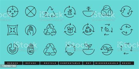 제로 웨이스트 세트 생태 배너입니다 재활용 썩음 쓰레기 생분해성 퇴비화 가능 재사용 감소 폐기물 제로 의식적인 소비 네오 민트