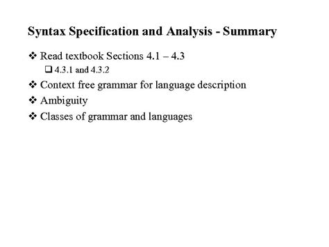 Syntax Specification And Analysis How To Specify