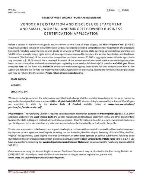 Form Wv 1a Download Fillable Pdf Or Fill Online Vendor Registration And