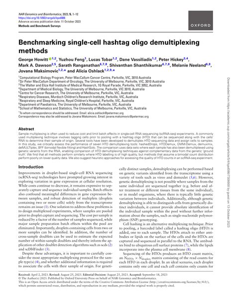 Pdf Benchmarking Single Cell Hashtag Oligo Demultiplexing Methods