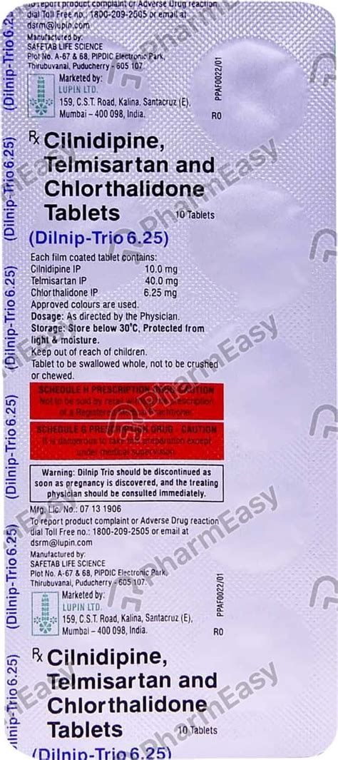 Dilnip Trio 6 25mg Strip Of 10 Tablets Uses Side Effects Price