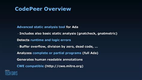 CodePeer Update Arnaud Charlet CodePeer Update Arnaud Charlet Ppt