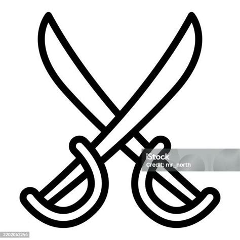 해적 검 아이콘 얇은 선 스타일 벡터 일러스트 레이 션 그래픽 디자인 검에 대한 스톡 벡터 아트 및 기타 이미지 검 고립 색상 디자인 요소 Istock