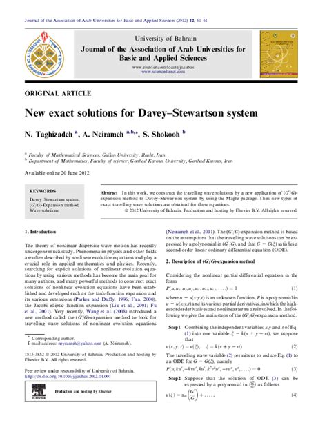 Pdf New Exact Solutions For Daveystewartson System